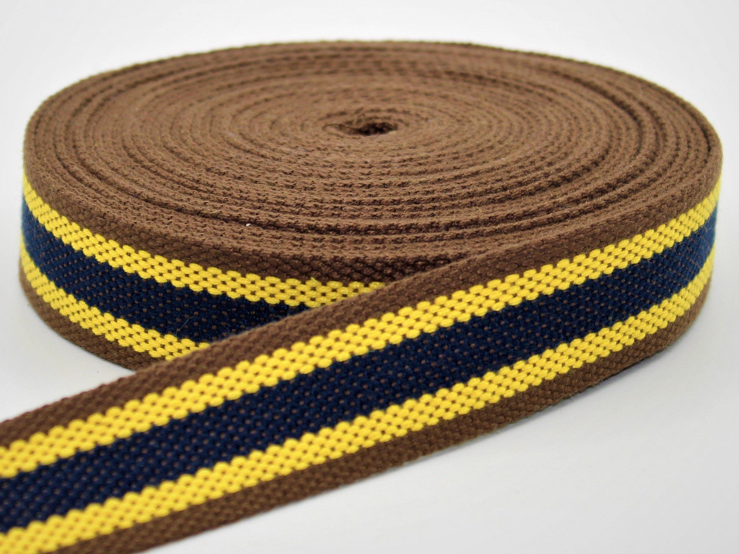 Sangle 30 mm polyester coton marron - noir - jaune - 3B COM